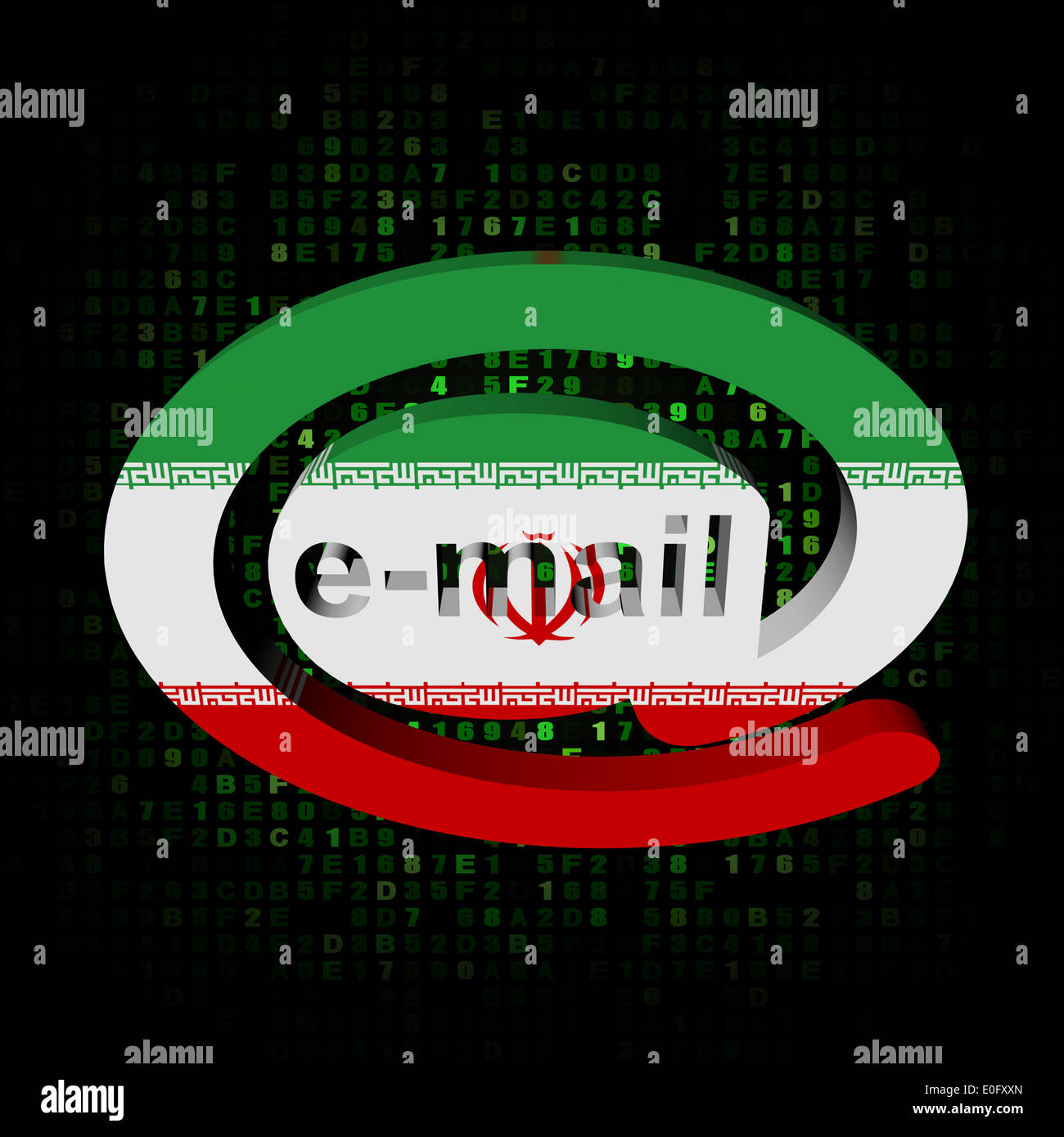 e-mail address AT symbol with Iranian flag on hex illustration Stock ...