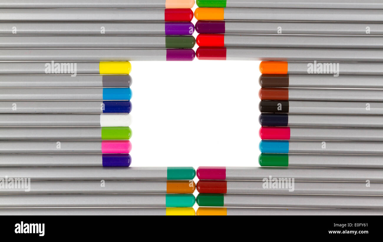 Many different color pencils on white background, square frame Stock ...