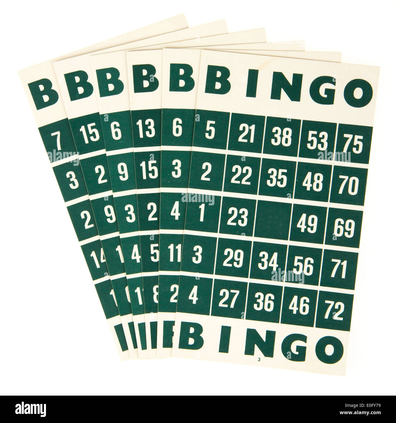 Green bingo cards isolated on a white background Stock Photo - Alamy