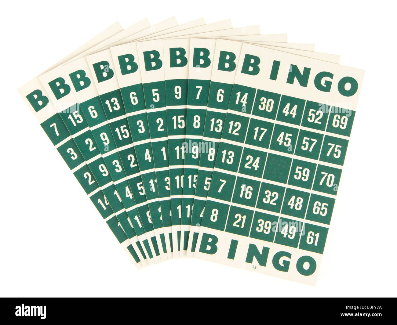 Green bingo cards isolated on a white background Stock Photo - Alamy