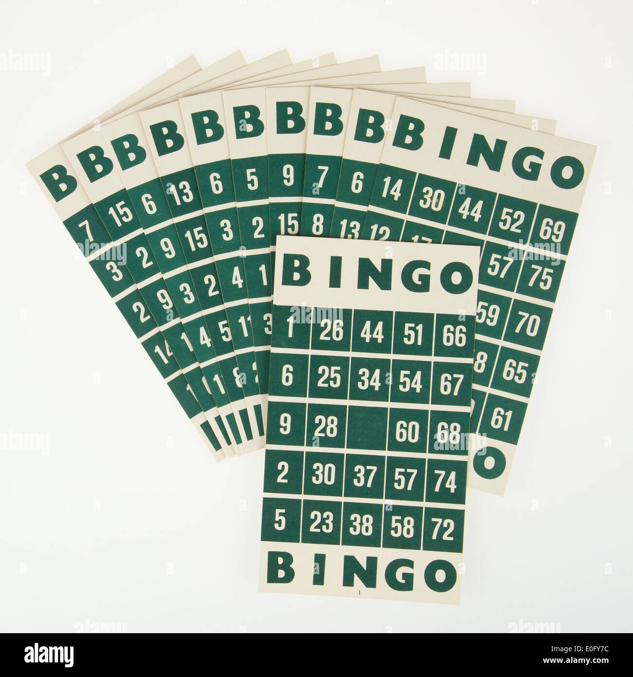 Green bingo cards isolated on a white background Stock Photo - Alamy