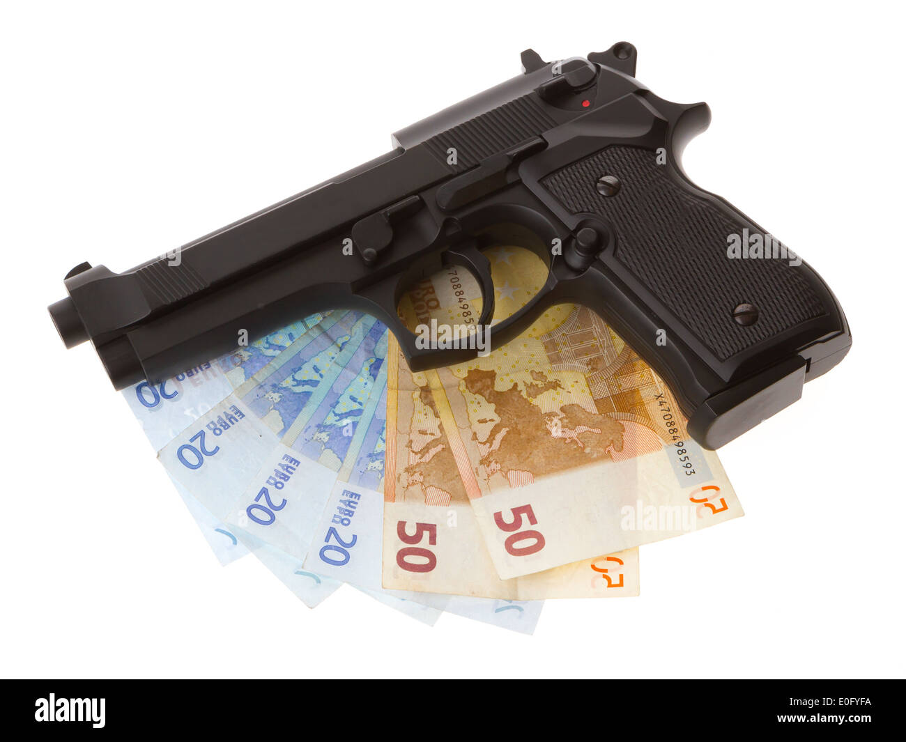 Semi-automatic gun and money isolated on white background Stock Photo ...