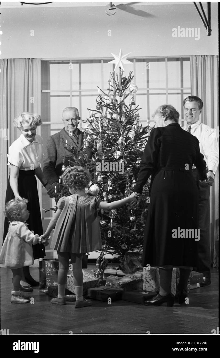 This image depicts a festive Christmas evening with a Christmas tree ...