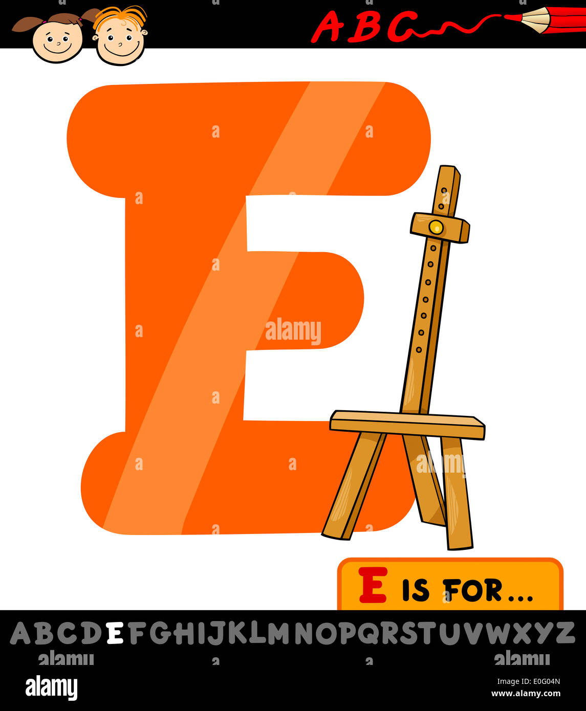 Cartoon Illustration of Capital Letter E from Alphabet with Easel for ...