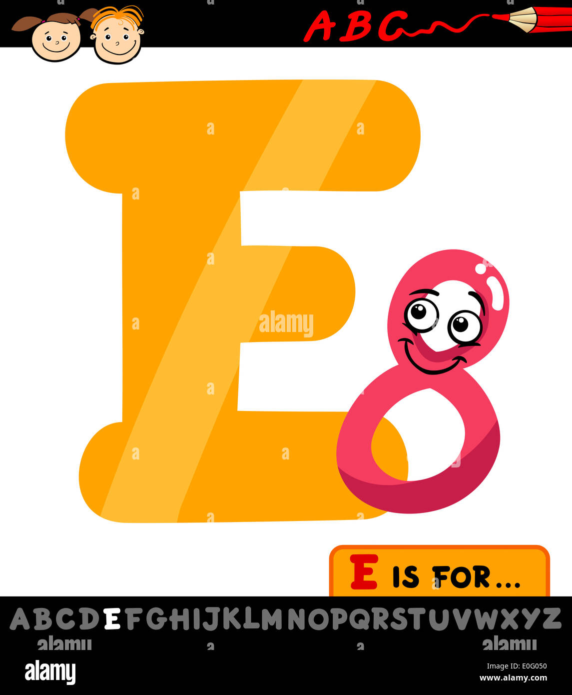Cartoon Illustration of Capital Letter E from Alphabet with Eight ...