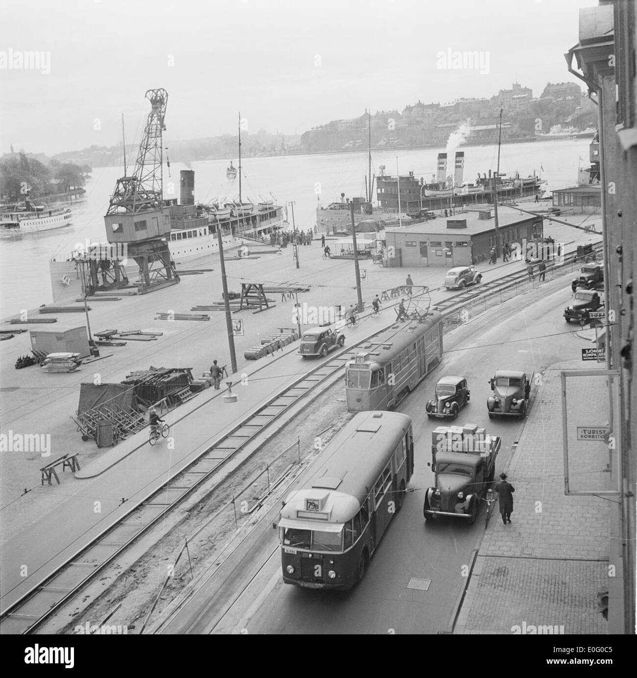 A photograph of traffic in Stockholm during 1949, showcasing the ...