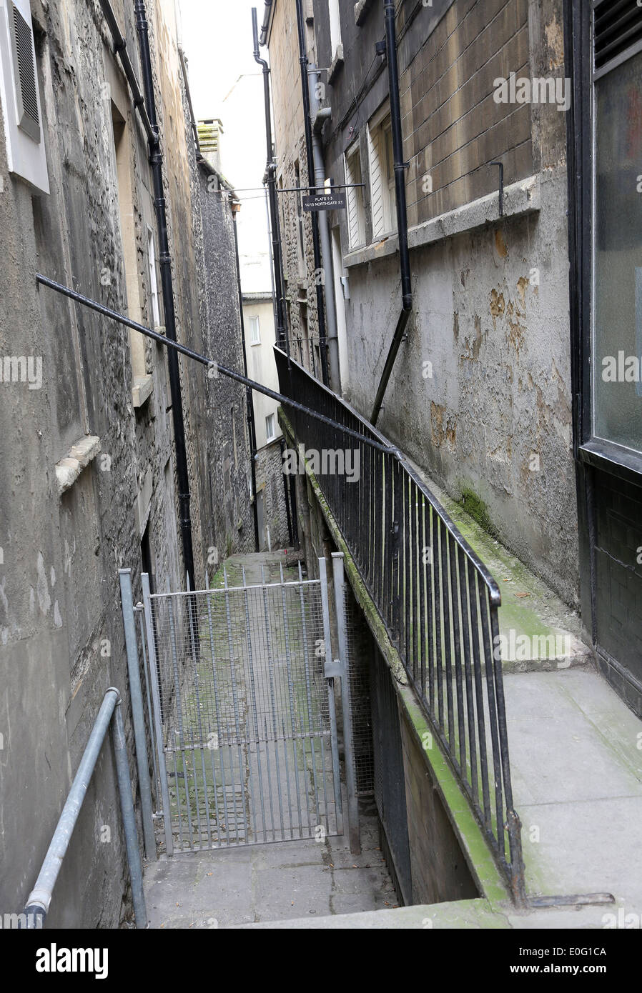 Clean back street alley in Bath, near the city centre, 10 April 2014 ...