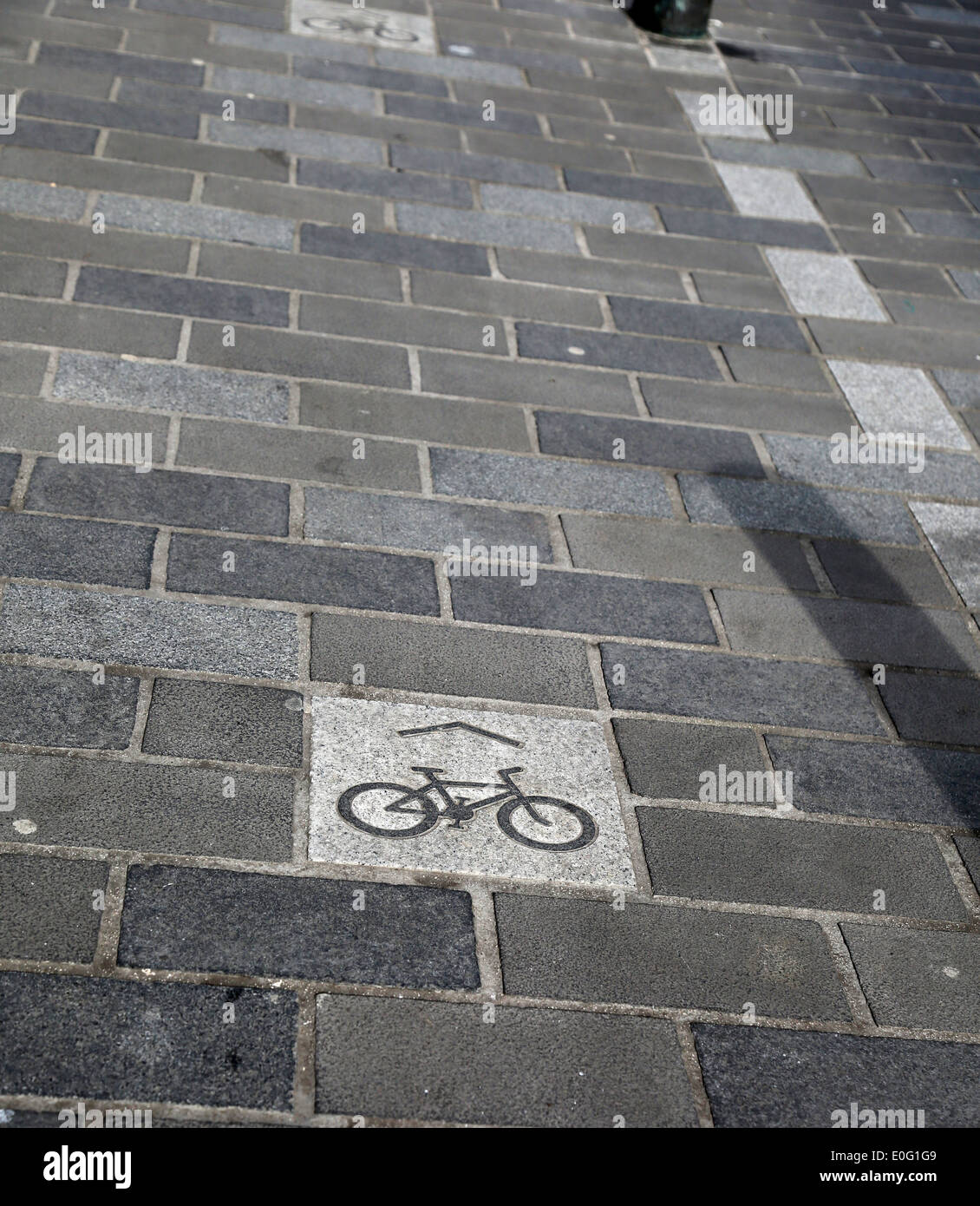 Smart Cycle path marking set in the pavement in Bath city centre, April ...