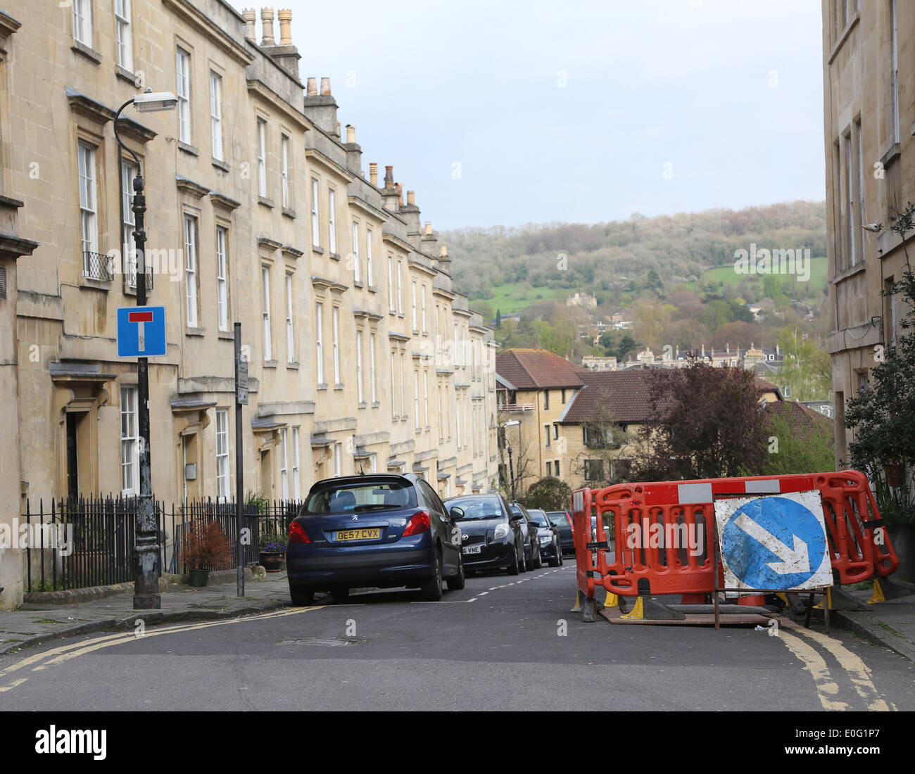 Road works on a narrow dead end street in the City of Bath, 10 April ...