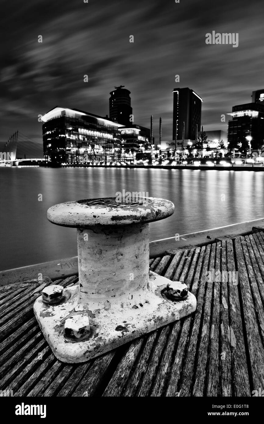 A mooring at Salford Quays with MediaCityUK in the background Stock ...