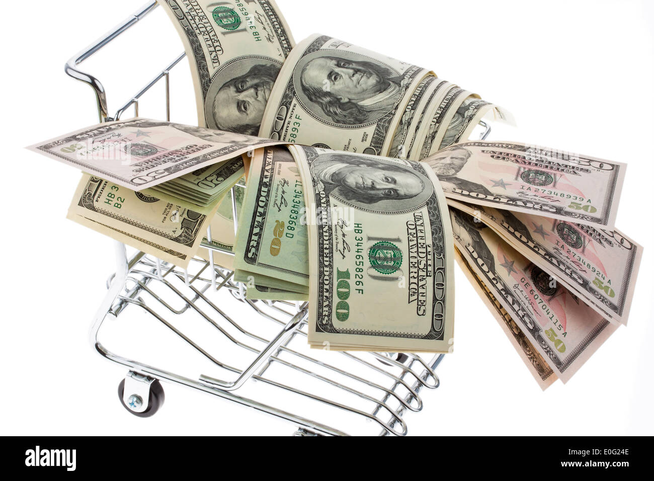 Dollar of bank notes in a shopping cart, Dollar Geldscheine in einem ...