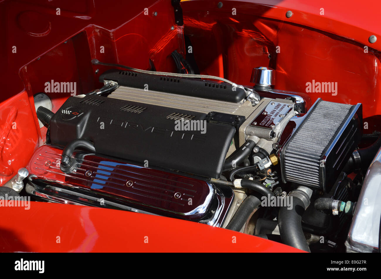 A Chevy Corvette Engine installed in a Hot Rod car Stock Photo - Alamy