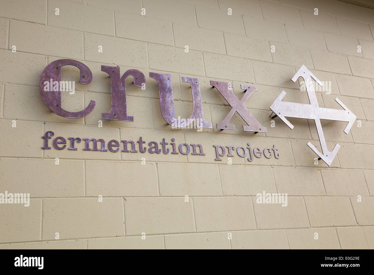 Bend, OR, USA - January 12, 2014: Crux Fermentation Project sign at ...
