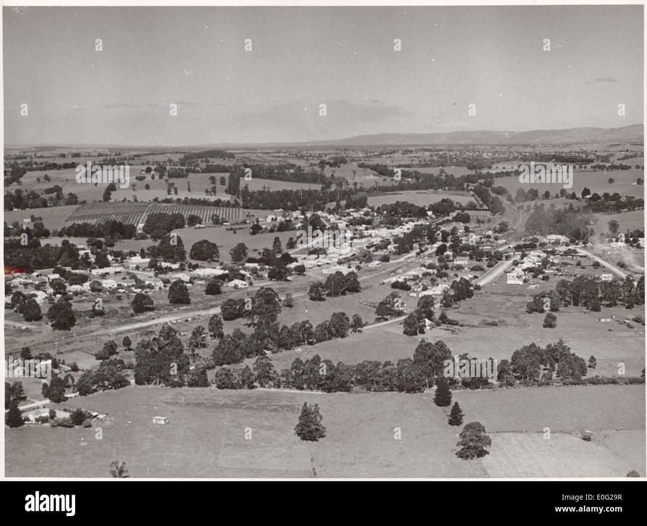 An aerial view of Drouin, Victoria, taken during World War II, showing ...