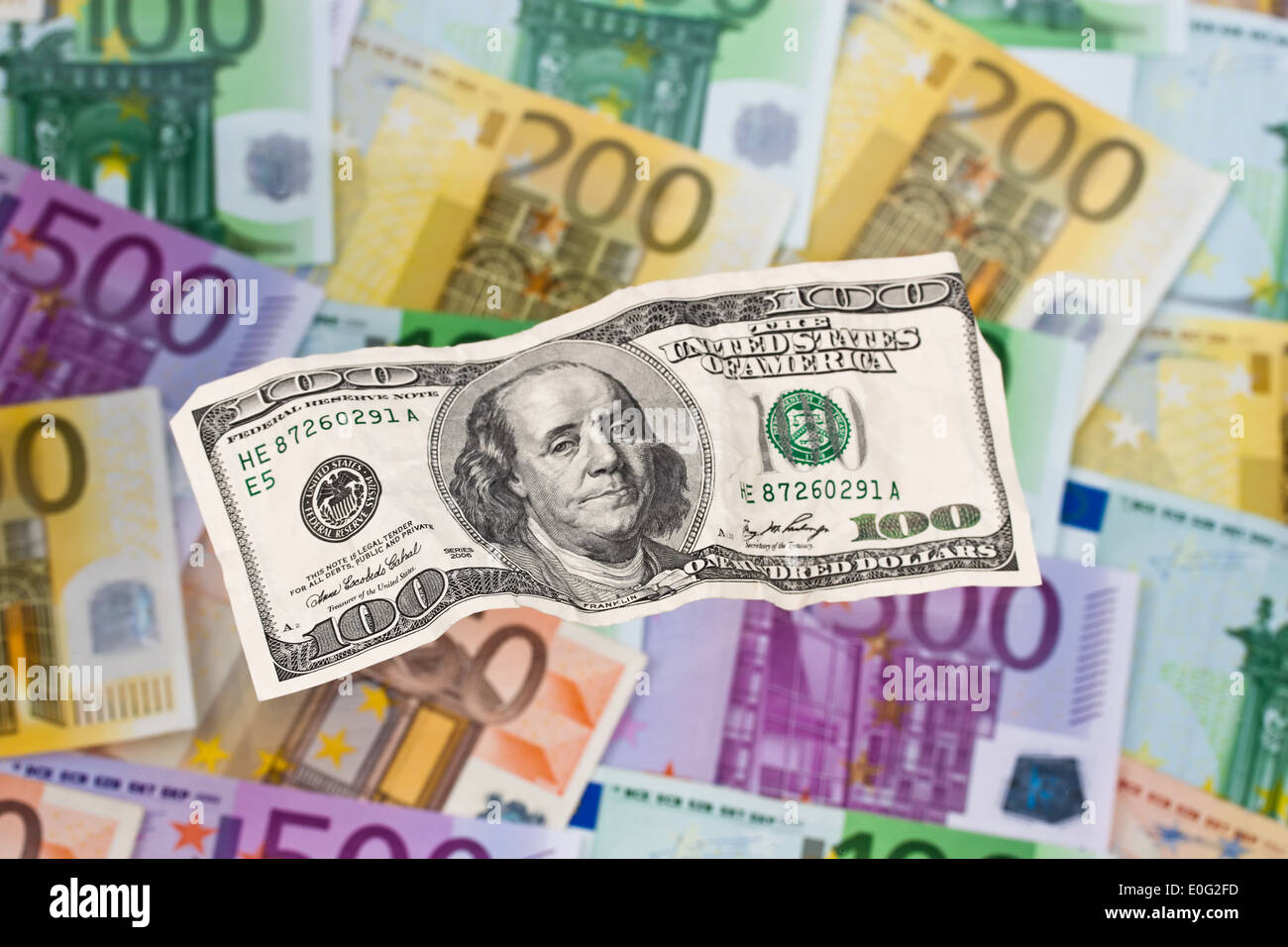 Dollar and euro of bank notes. Symbol differences euro of dollar ...