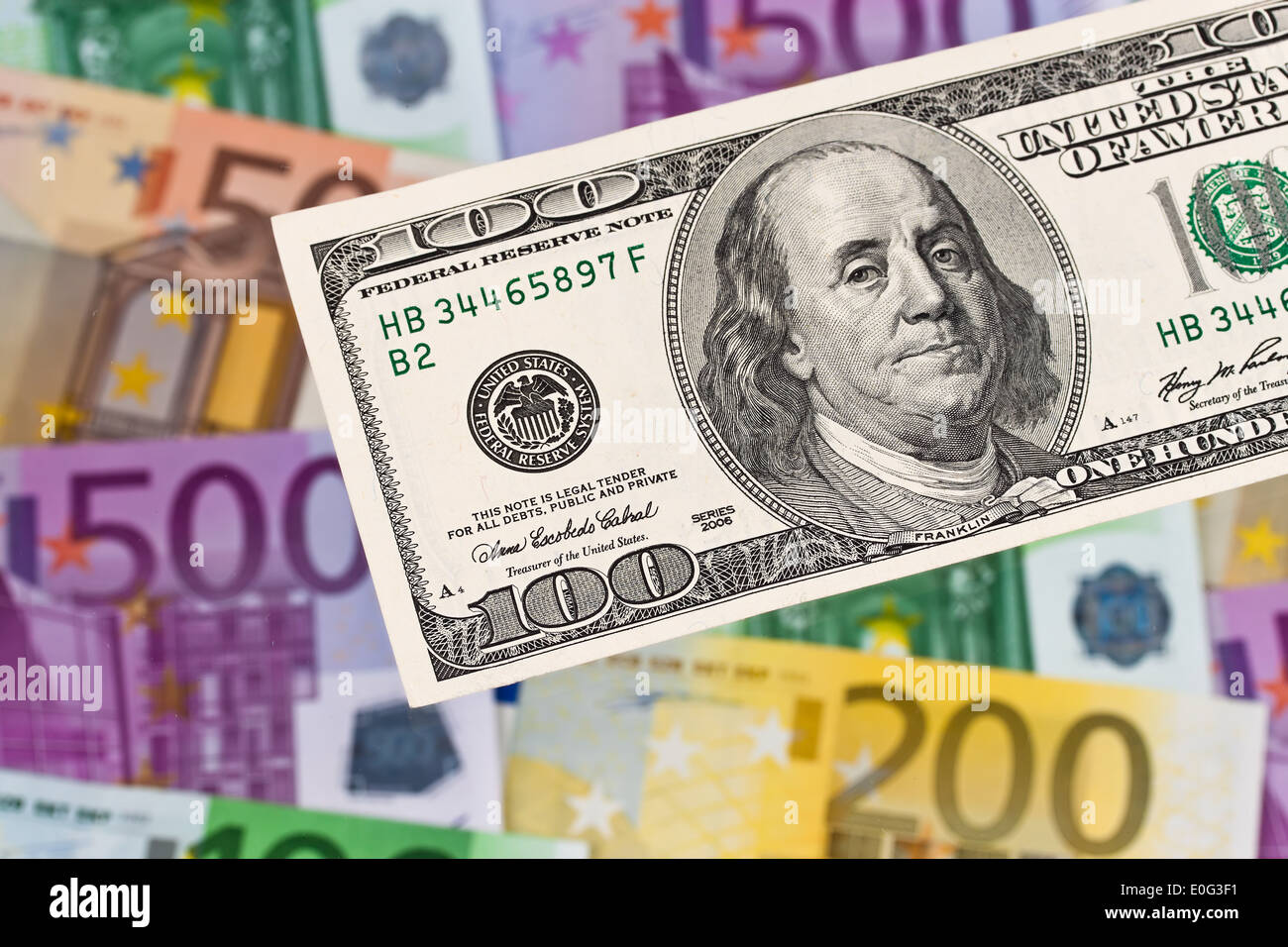 Dollar and euro of bank notes. Symbol differences euro of dollar ...