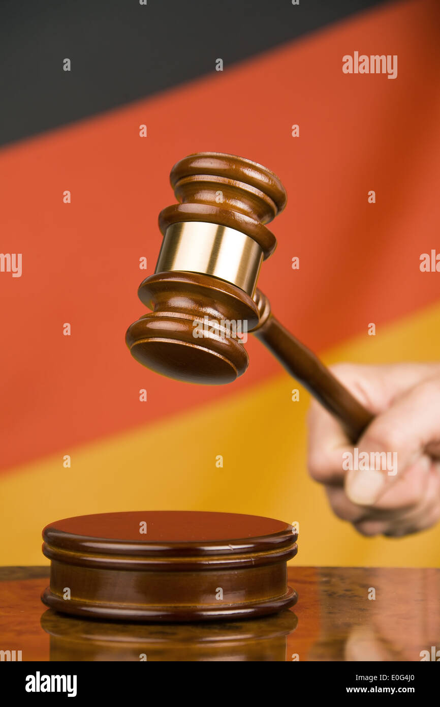 Judge's hammer and German flag , Richterhammer und deutsche Flagge ...