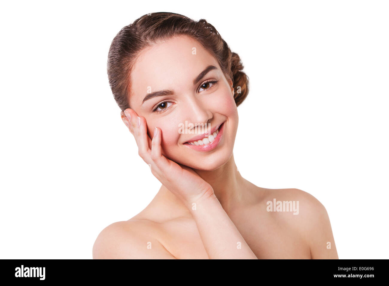 Beautiful Young Woman with Fresh Clean Skin looking at Camera Stock ...