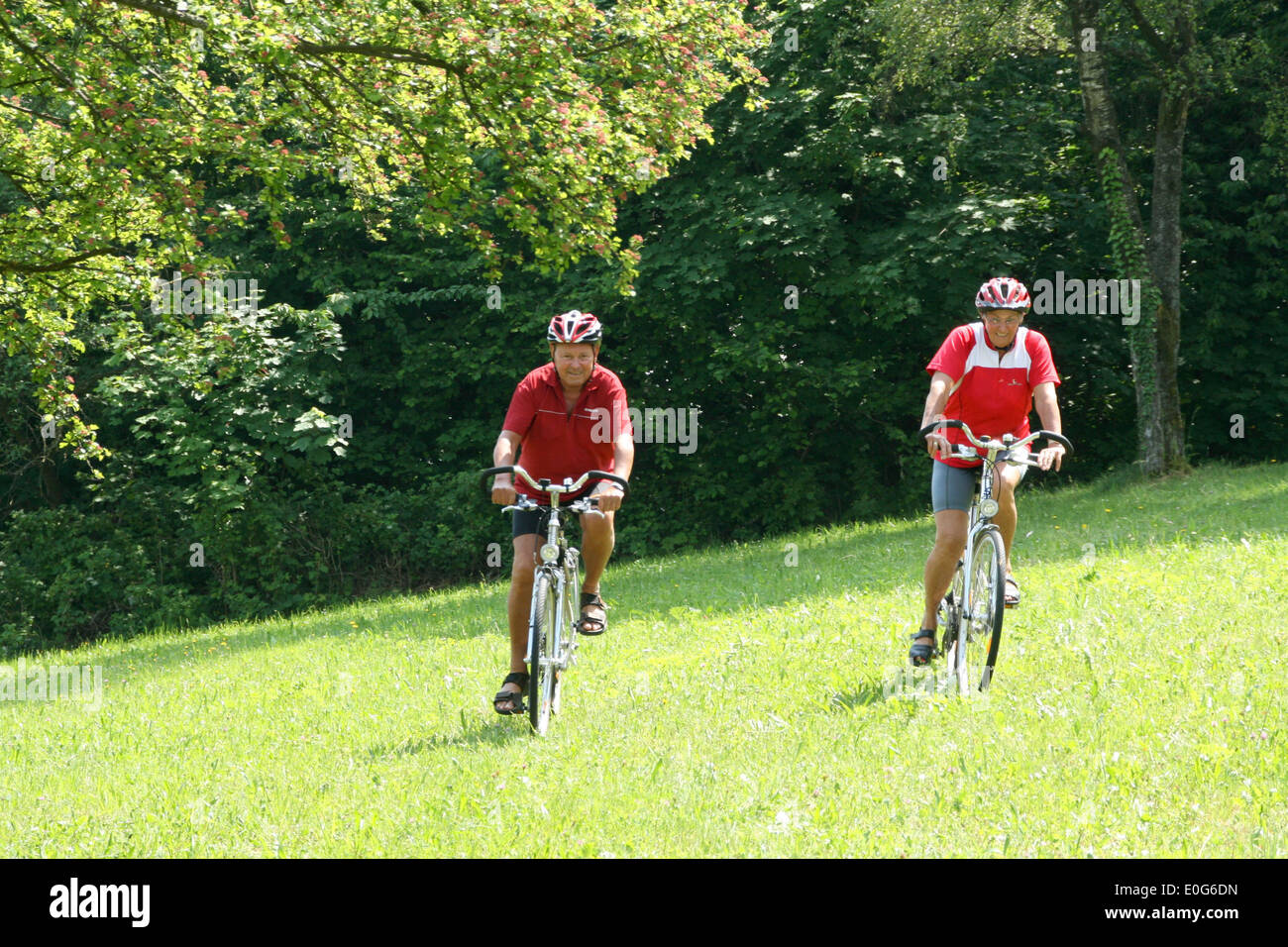 Senior citizens while riding a bike [], 60 +, old, old, to old, age ...