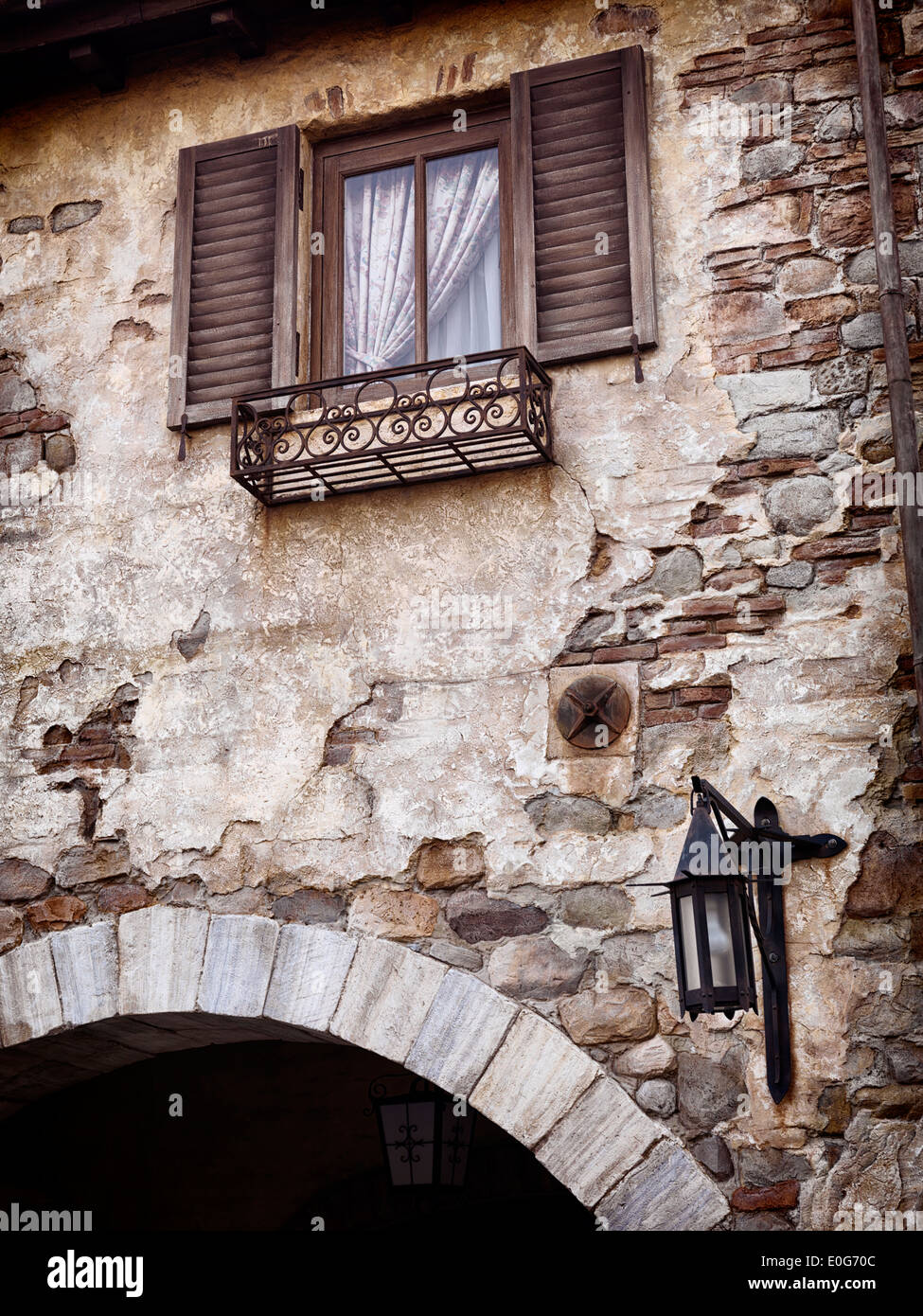 Old rustic house window, antique architecture in Venetian style Stock ...