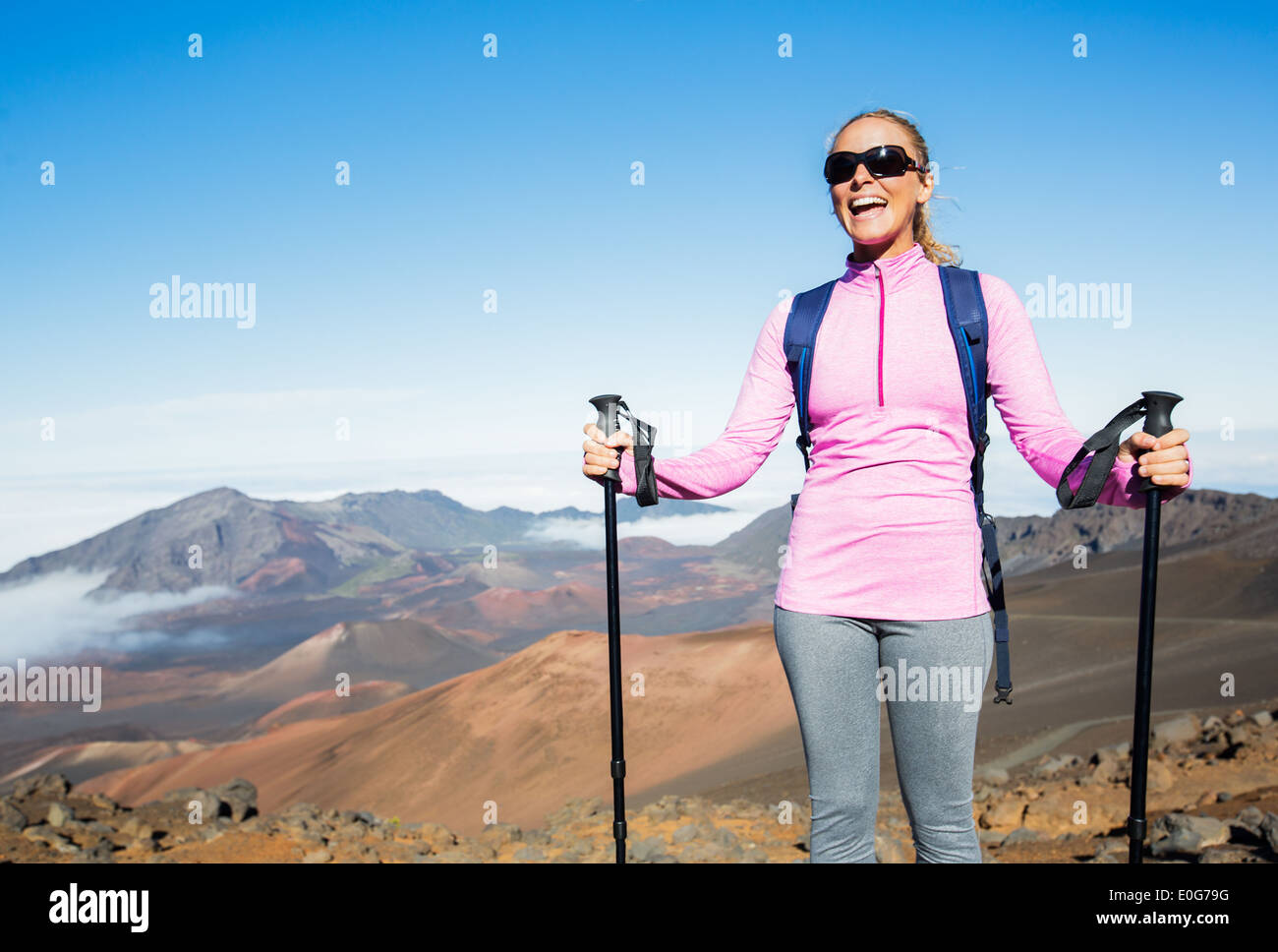 Woman hiking on beautiful mountain trail. Trekking and backpacking in ...