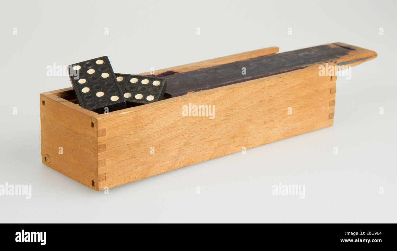 Very old domino in wooden box against the white background Stock Photo ...