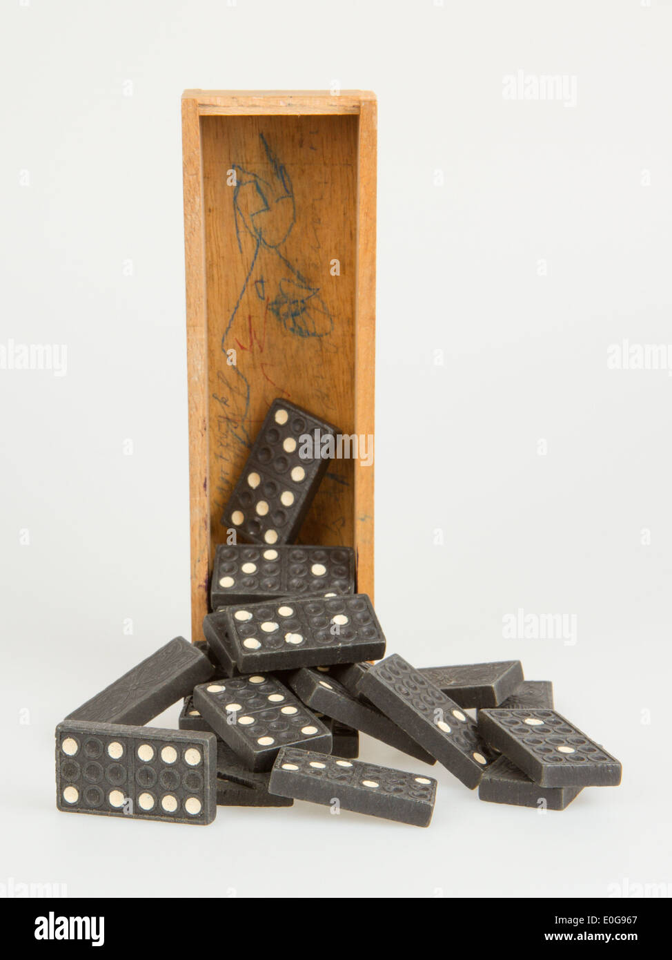 Very old domino in wooden box against the white background Stock Photo ...