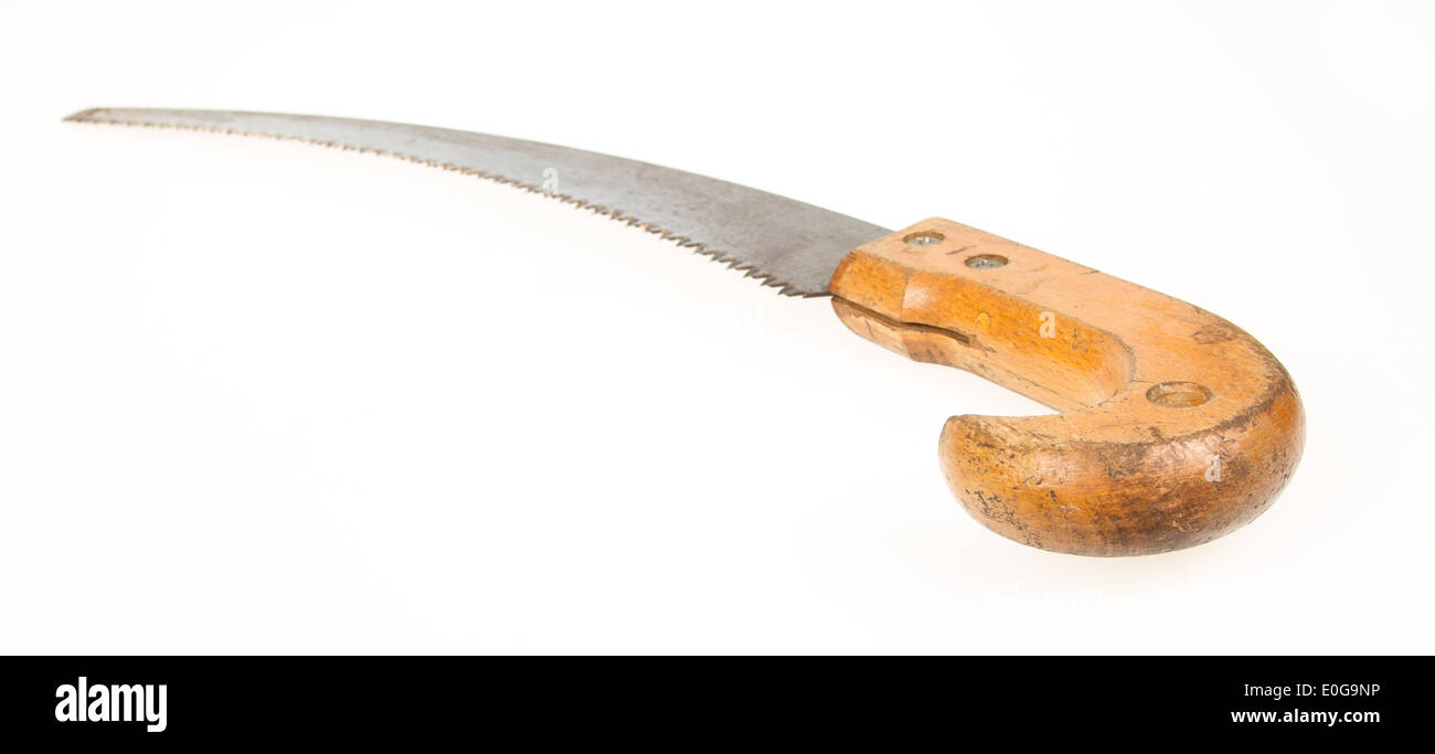 Old rusty toy hand saw on white background Stock Photo - Alamy