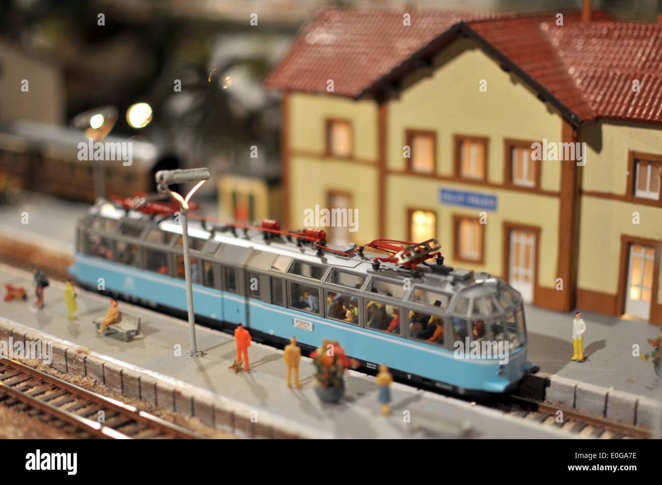 miniature model train, railway station detail Stock Photo - Alamy