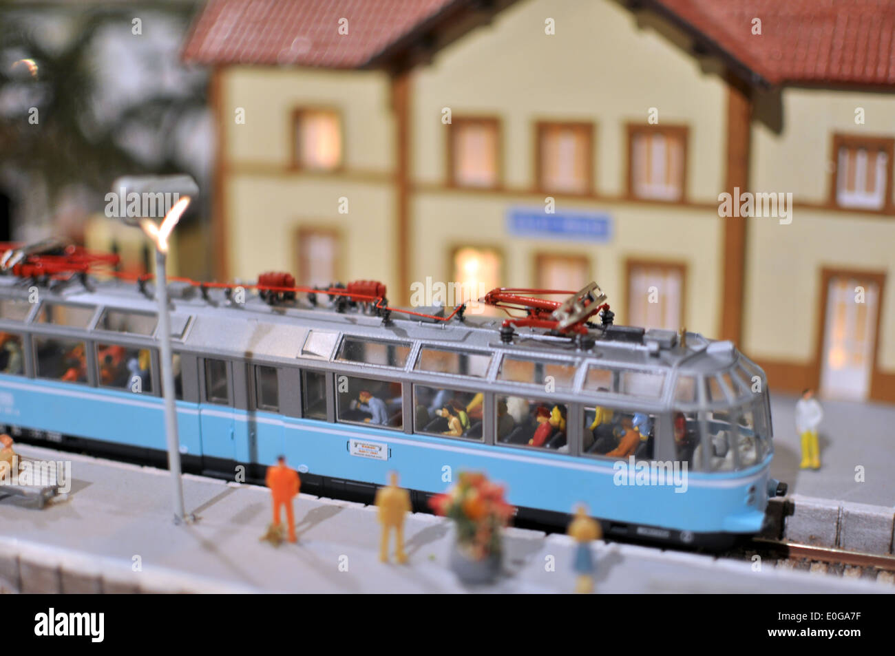 miniature model train, railway station detail Stock Photo - Alamy