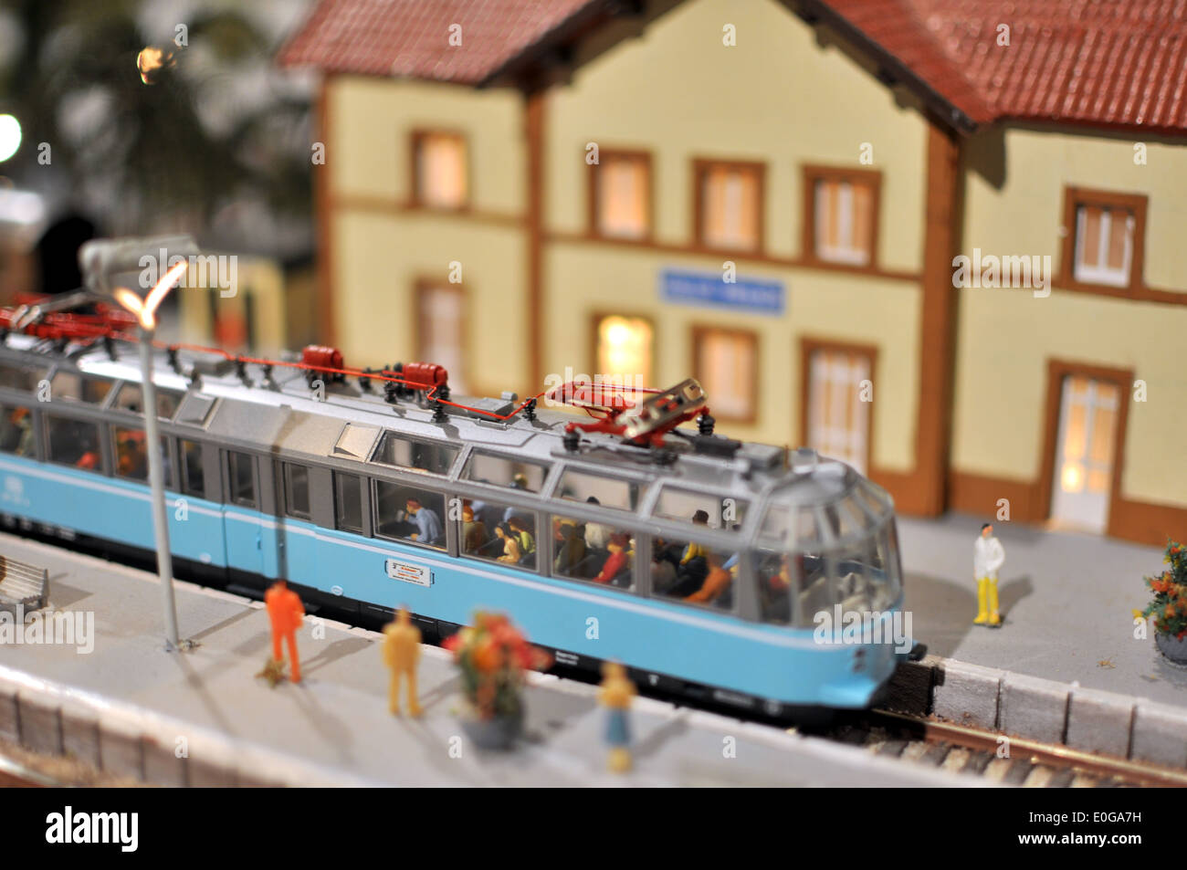 miniature model train, railway station detail Stock Photo - Alamy