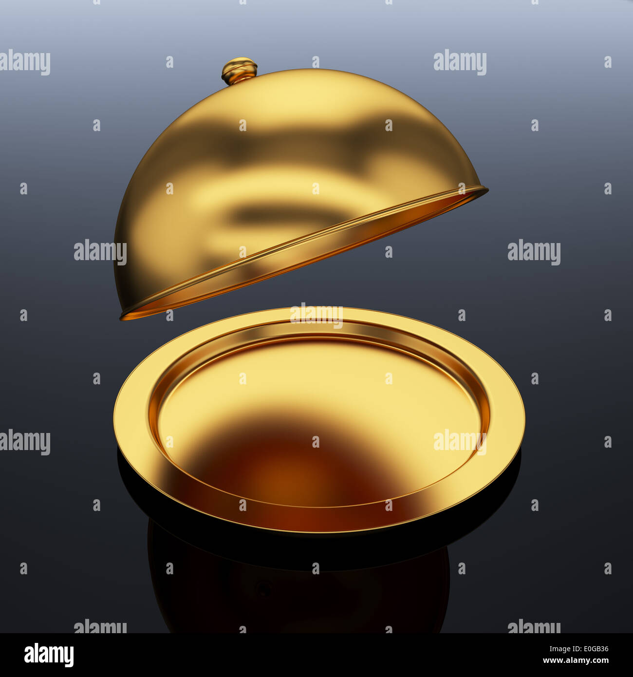 3d render of opened golden cloche, on grey background Stock Photo - Alamy
