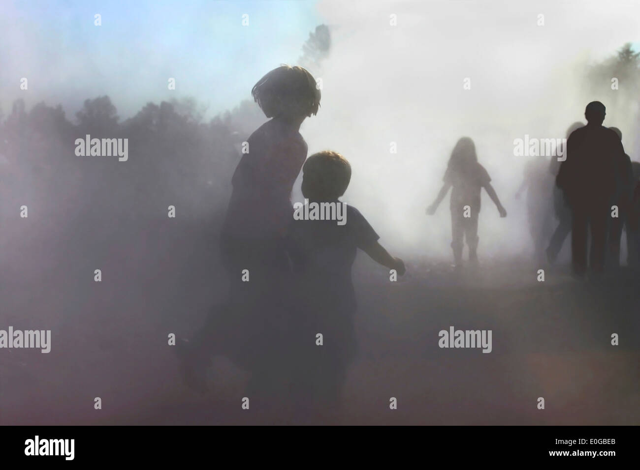 Children running through Fog, outdoor, people Stock Photo - Alamy
