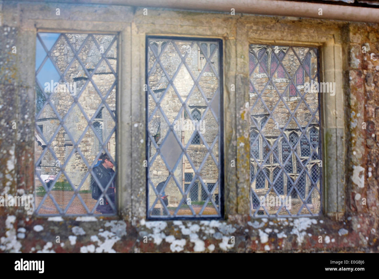 castle reflections in lead light windows at Carisbrooke Castle ...
