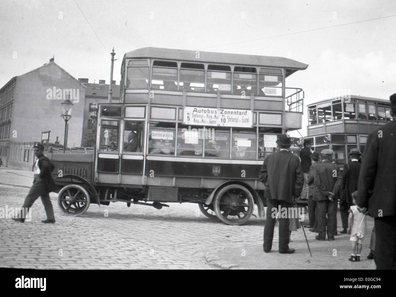 A photograph showing a bus in Vienna, Austria, from 1921. The image ...