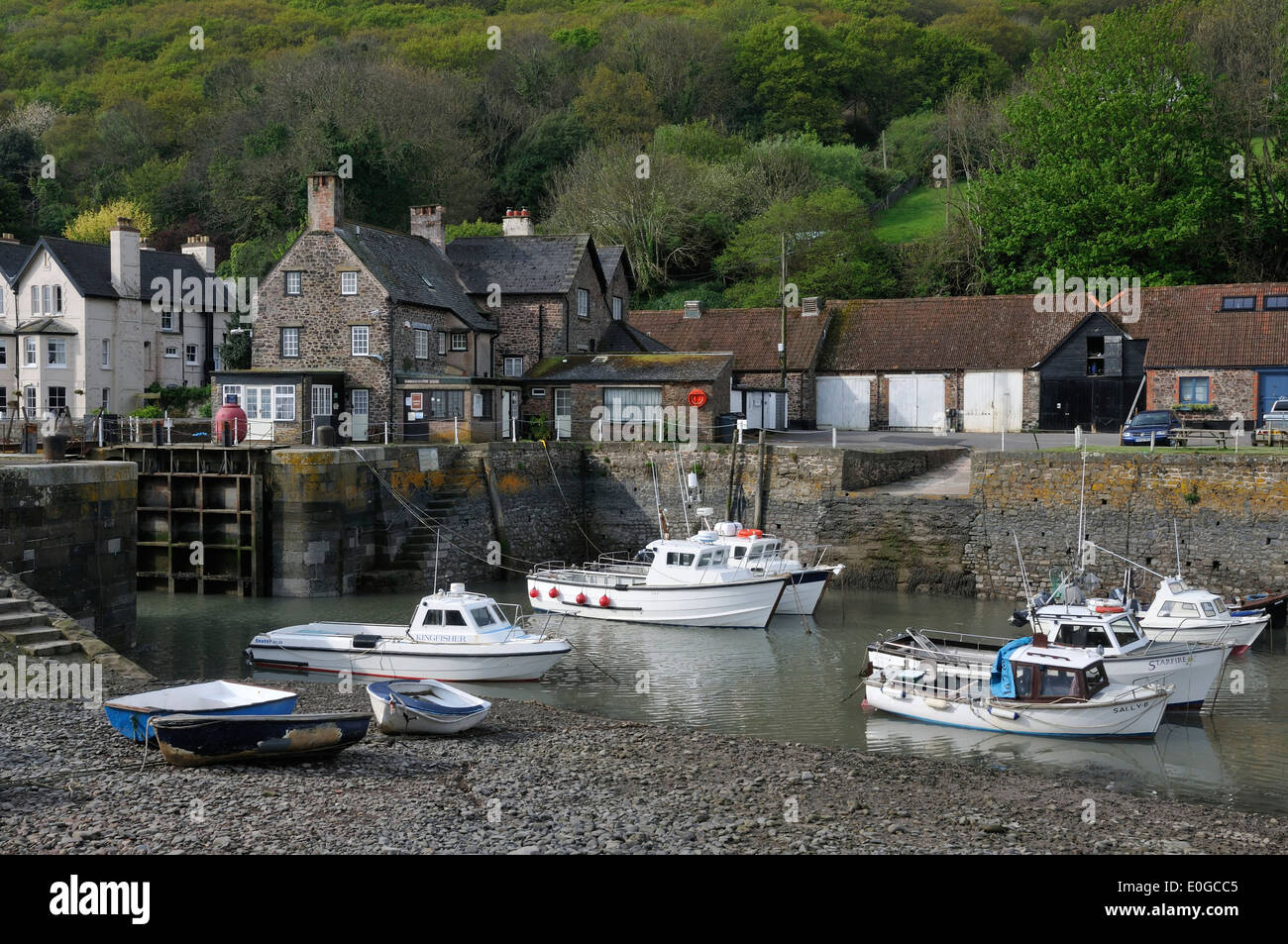 Boats in Porlock Weir inner Harbour Stock Photo - Alamy