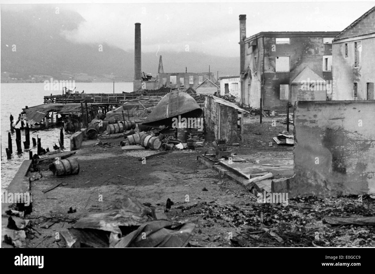 This image shows the impact of an air raid on buildings during World ...