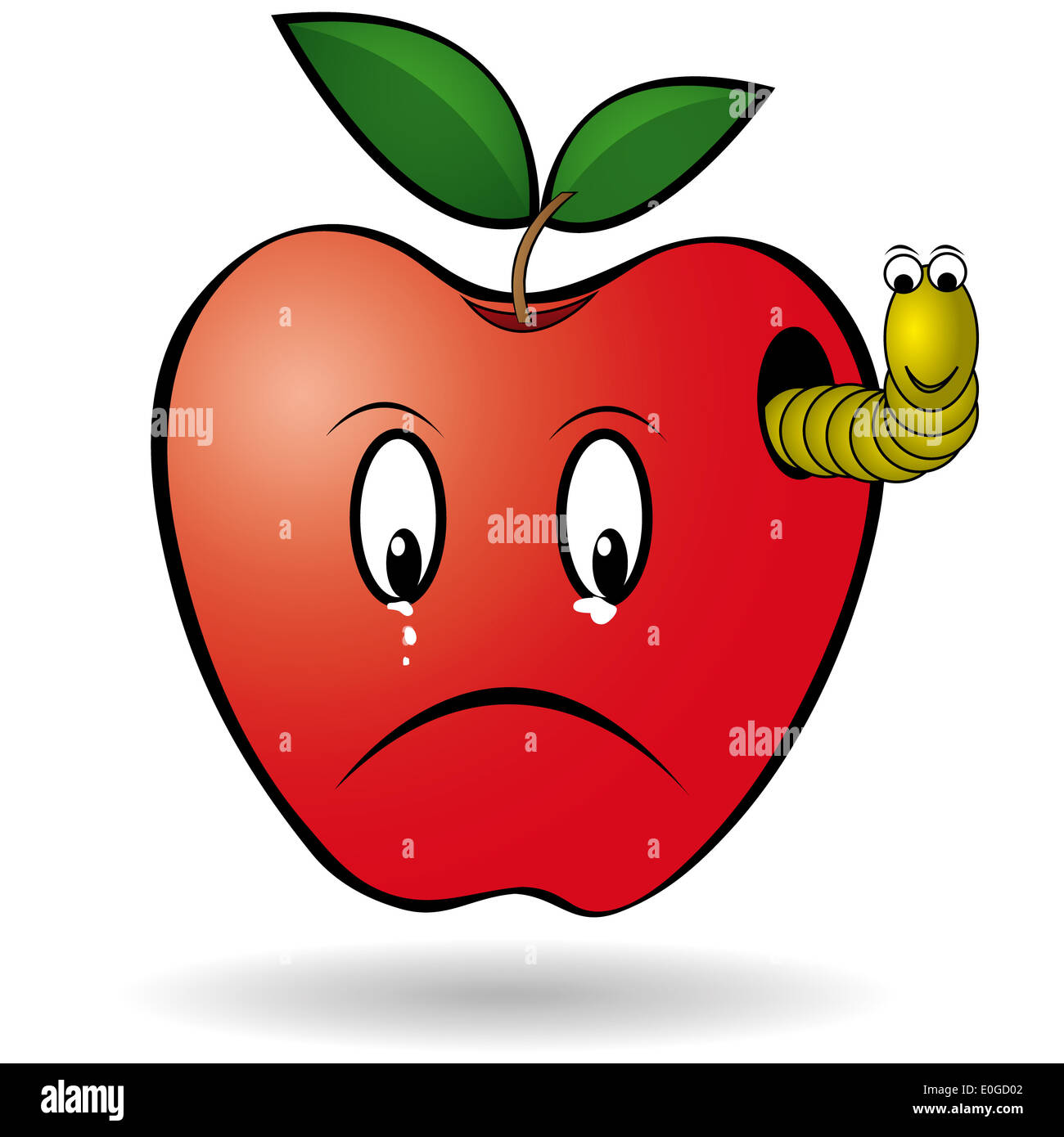 Sad red apple and yellow worm Stock Photo - Alamy