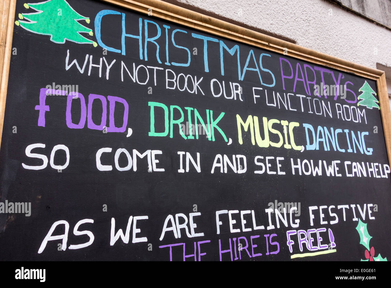 Christmas Party booking available notice of a restaurant pub, UK Stock ...