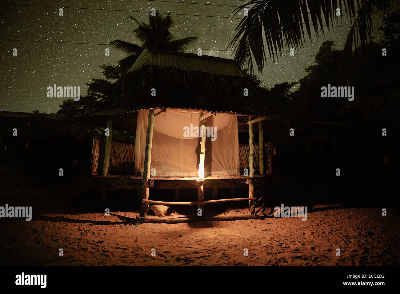 Stars above a fale, traditional samoan accomodation without walls ...