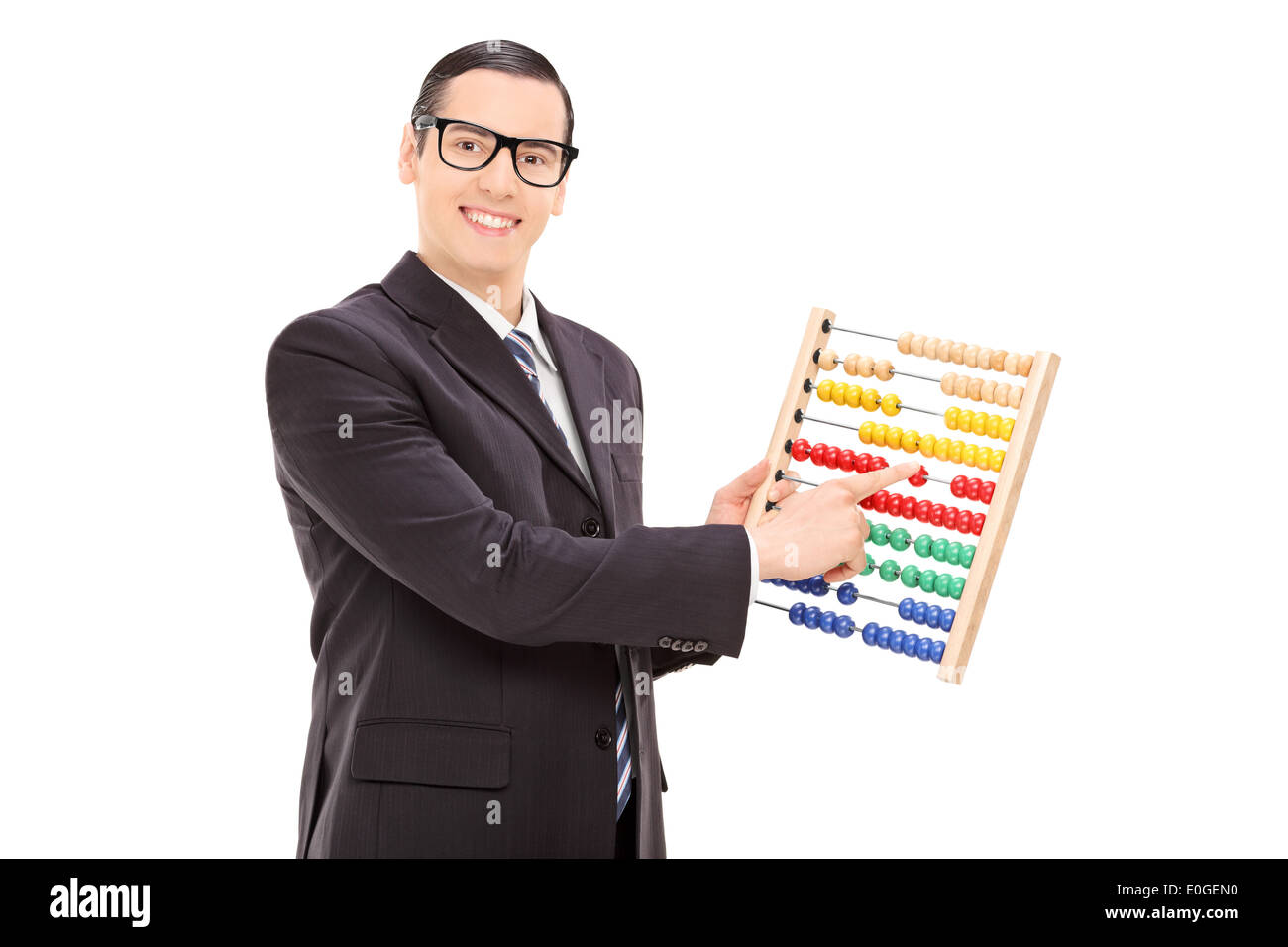 Businessman moving the units of an abacus Stock Photo - Alamy