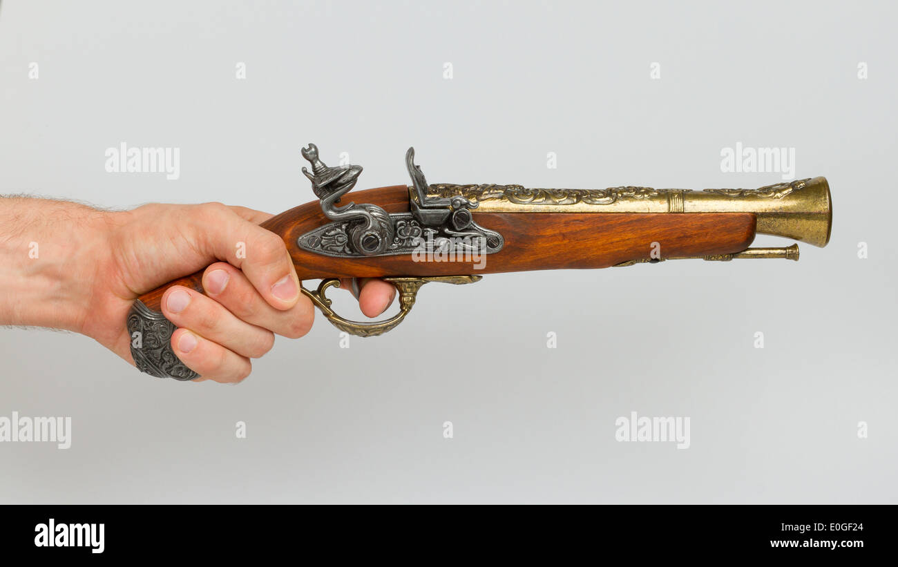 Old wooden gun isolated on white background Stock Photo - Alamy
