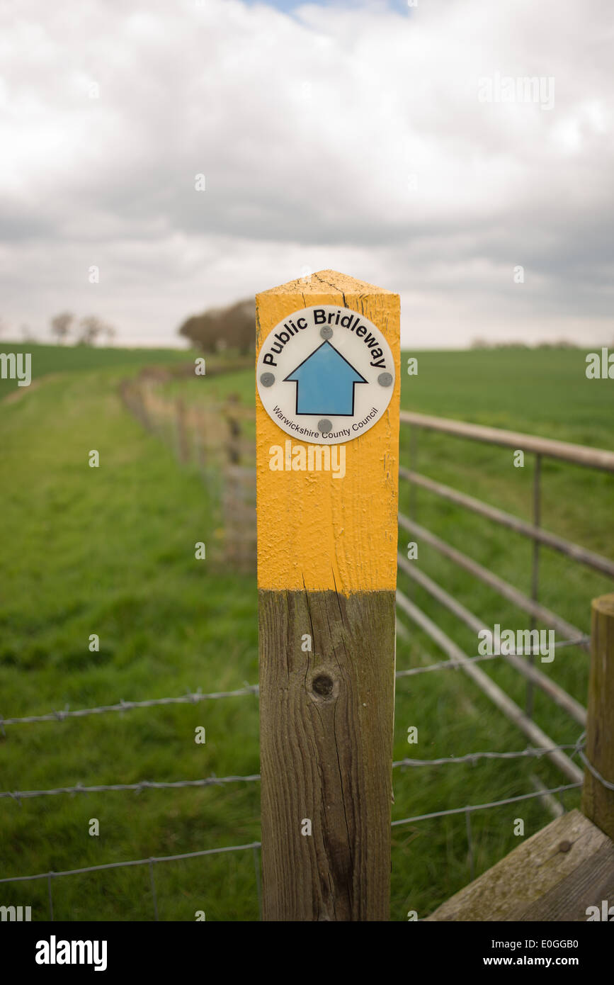 A Public Bridleway sign post on a countryside track, Warwickshire ...