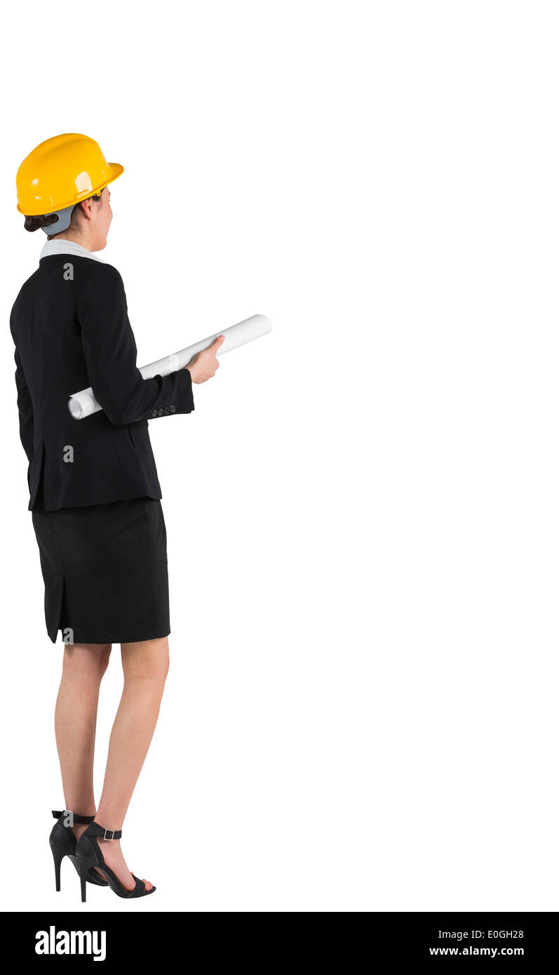Smiling architect in black suit holding blueprint Stock Photo - Alamy Smiling architect in black suit holding blueprint Stock Photo - Alamy