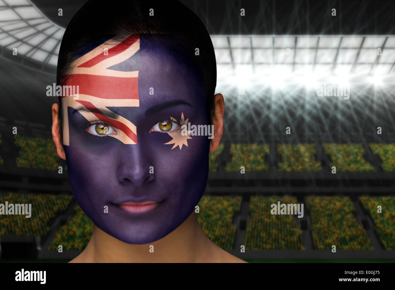 Beautiful australia fan in face paint Stock Photo - Alamy