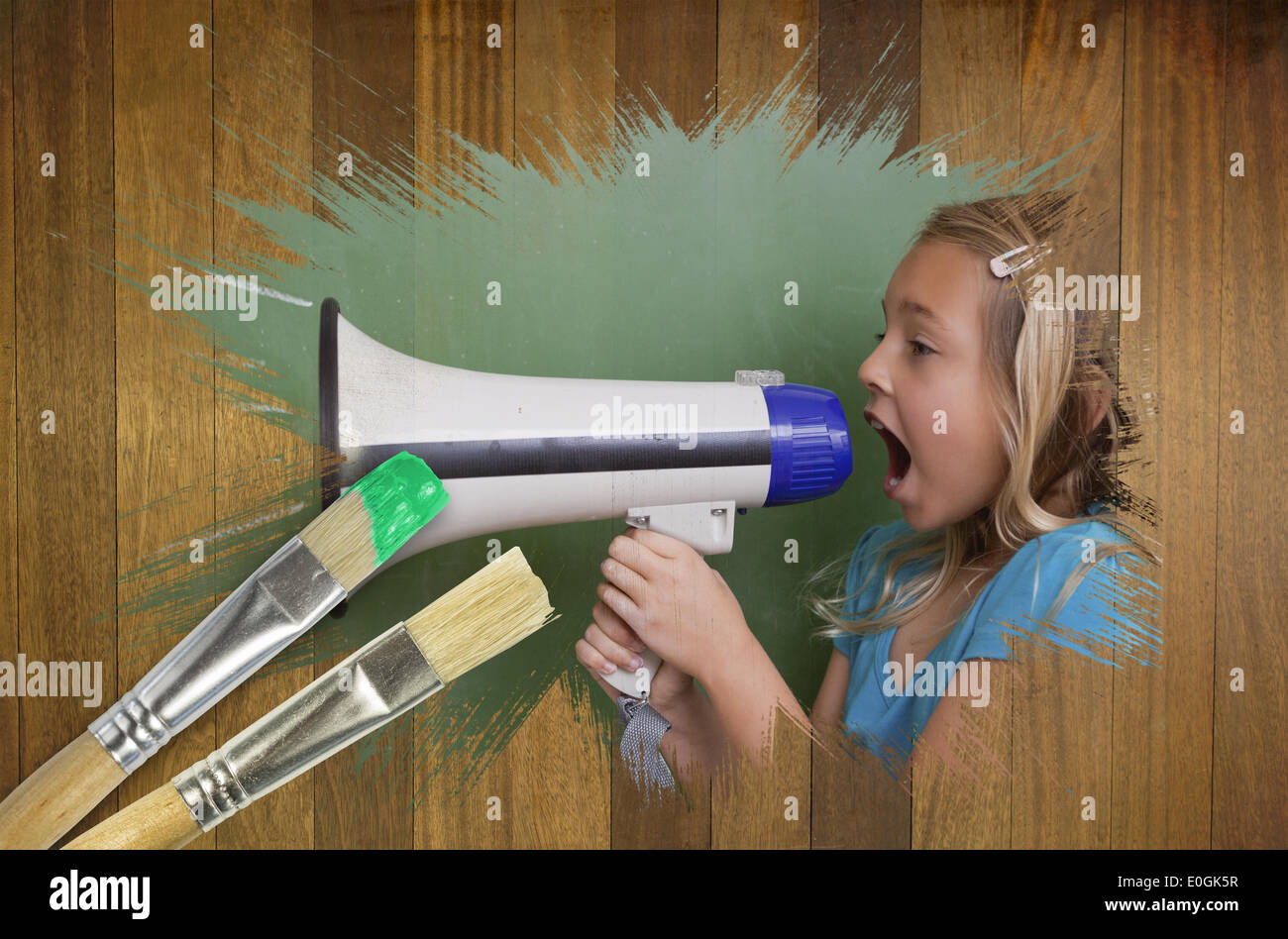 Composite image of little girl with bullhorn Stock Photo - Alamy