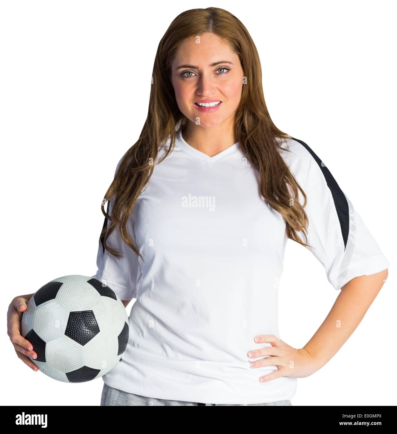 Pretty football fan smiling Stock Photo - Alamy