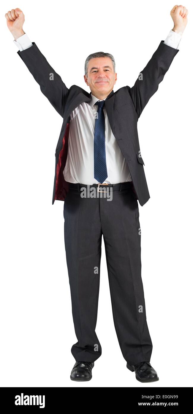 Cheering businessman arms up hi-res stock photography and images - Alamy