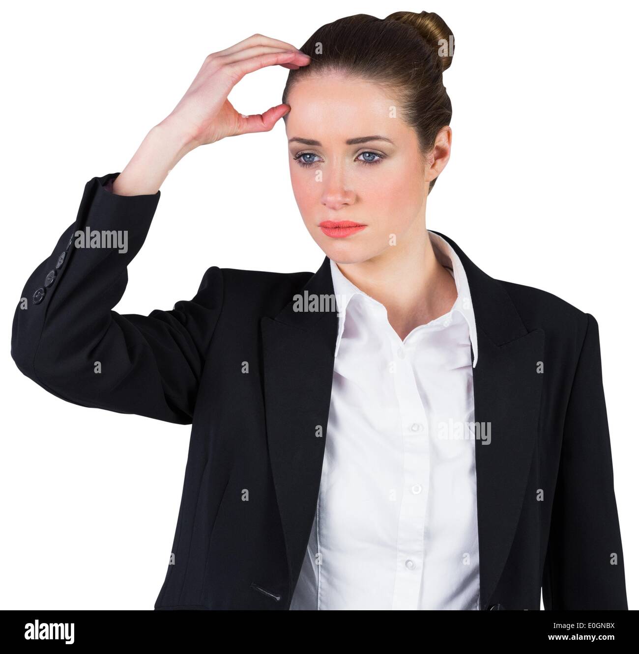 Businesswoman thinking and touching head Stock Photo - Alamy