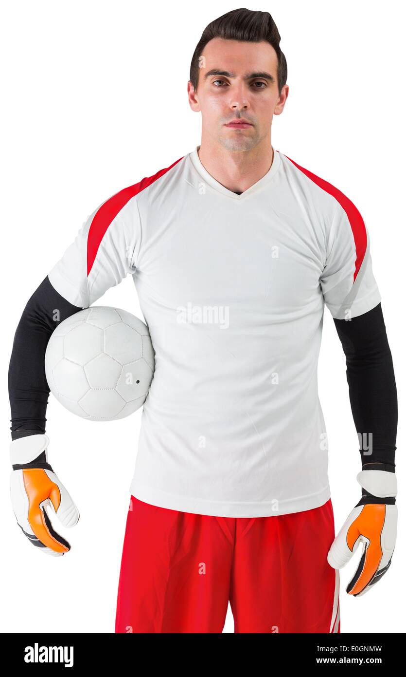 Goalkeeper standing in white jersey Stock Photo - Alamy